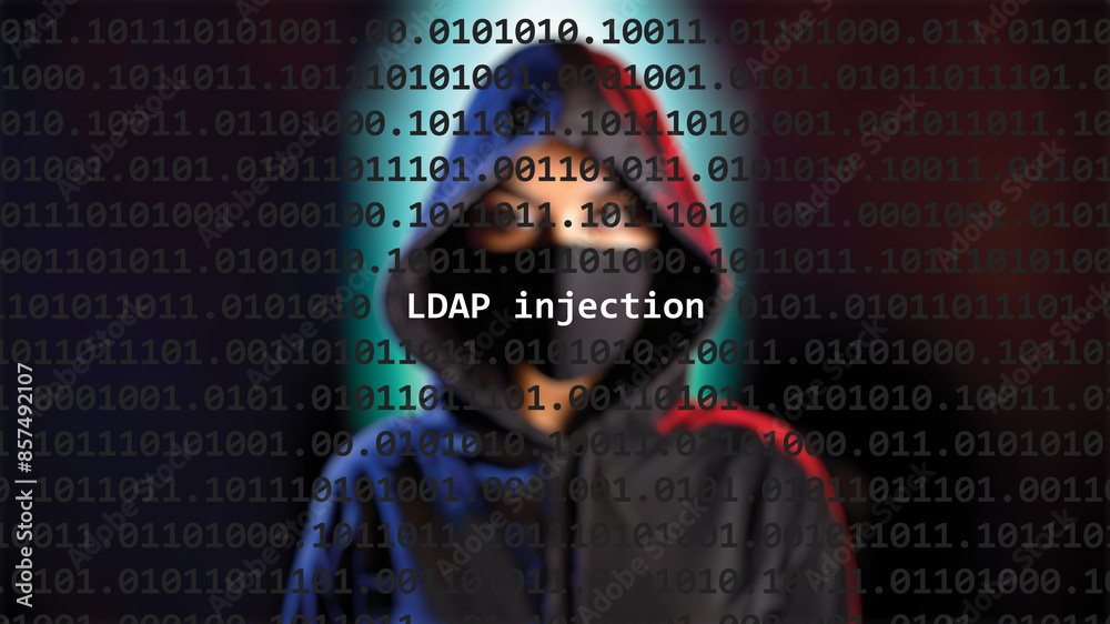 Cyber attack ldap injection text in foreground screen, anonymous hacker ...