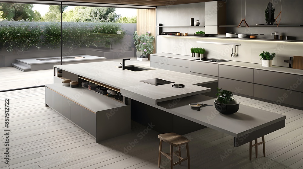 modular kitchen island that can be expanded or retracted, crafted with ...