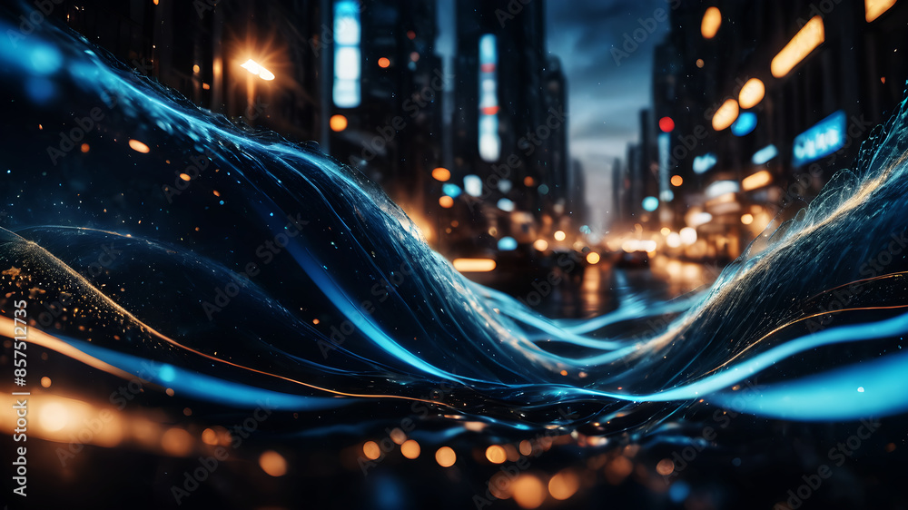 Foto de Stock Visualize a flowing data stream where blue-toned dots and ...