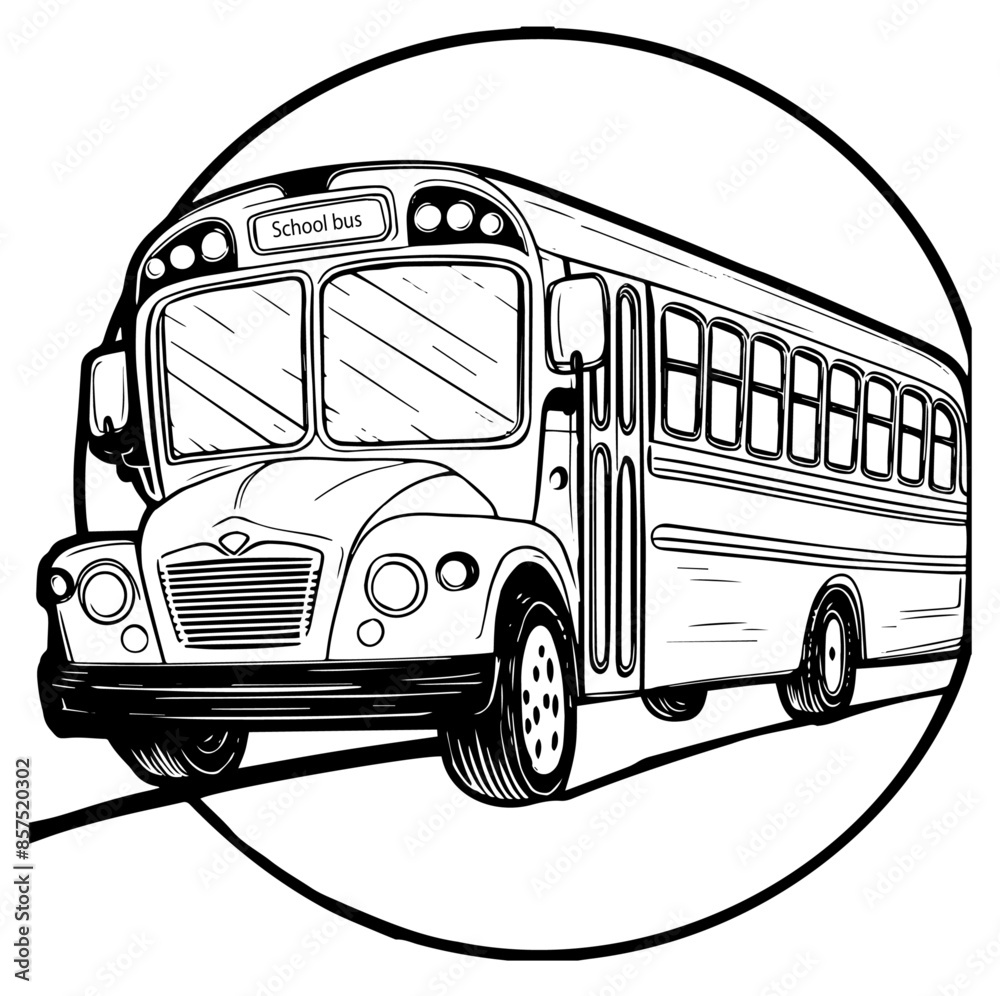 Cartoon, school bus, kids coloring page, vector illustration. Stock ...