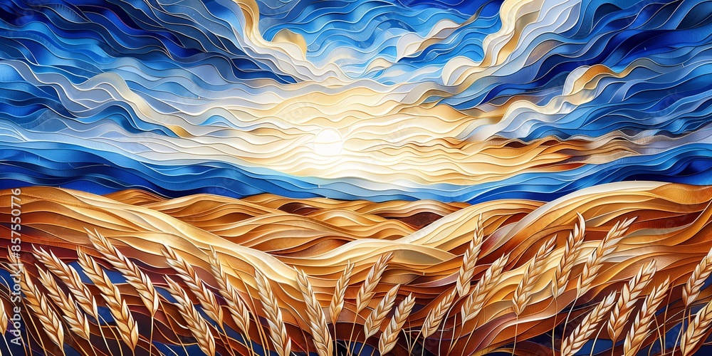abstract artwork captures the essence of a golden wheat field under a ...