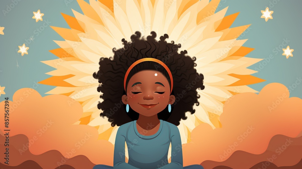 An illustration of a young child with a rainbow halo around their head ...