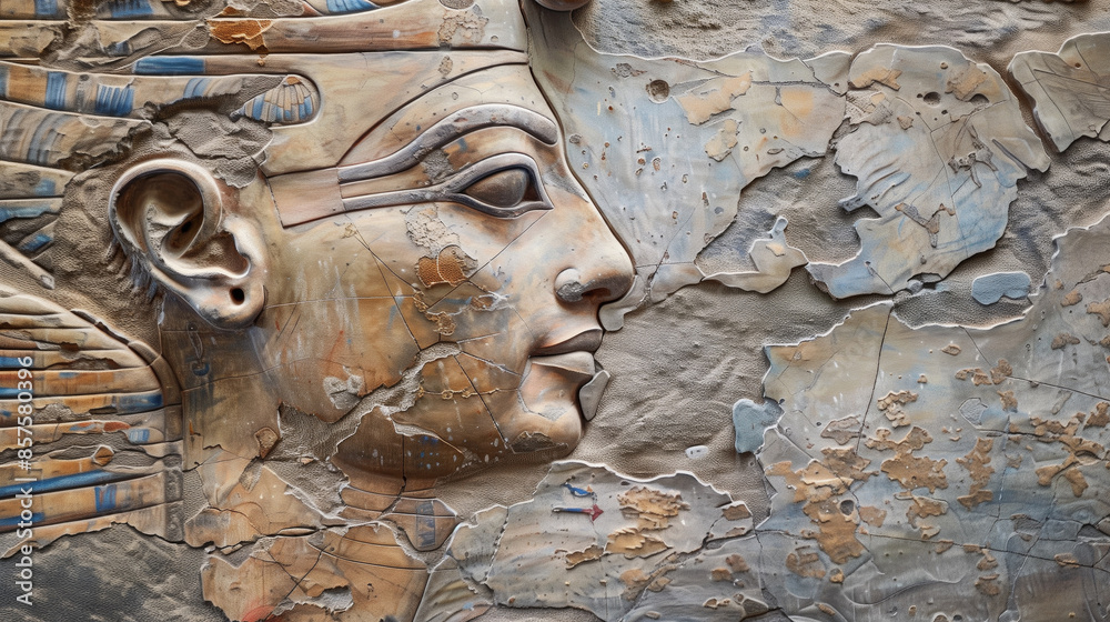 Ancient Egyptian mural with profile of a pharaoh. Detailed and ...