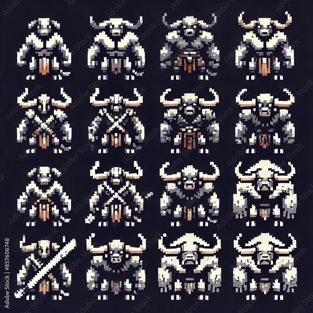 Pixel Art Behemoth Character Sprite Sheet Stock Illustration | Adobe Stock