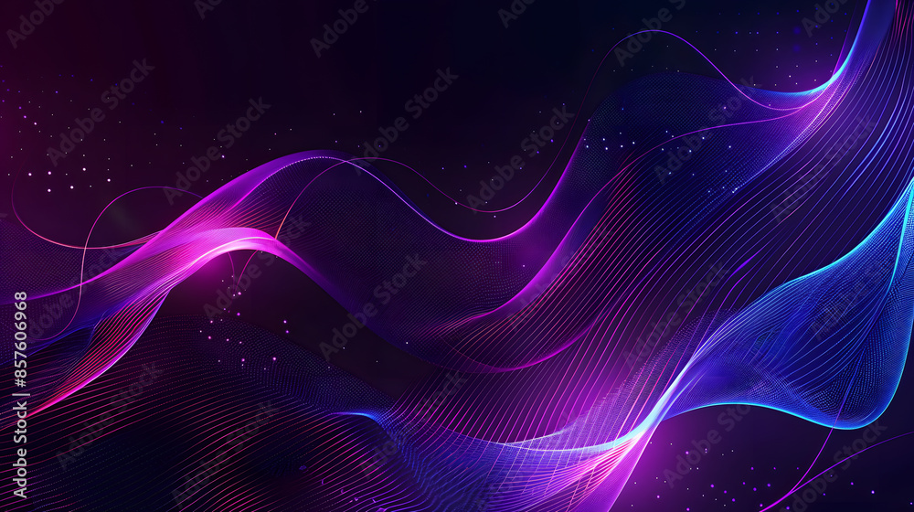 Dark abstract background with glowing wave. Shiny moving lines design ...