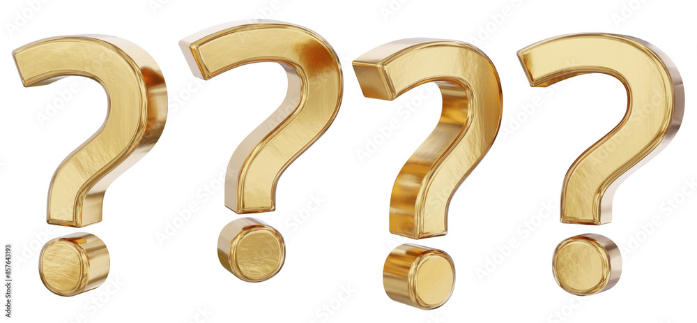 question mark in different rotations, golden metallic special ...