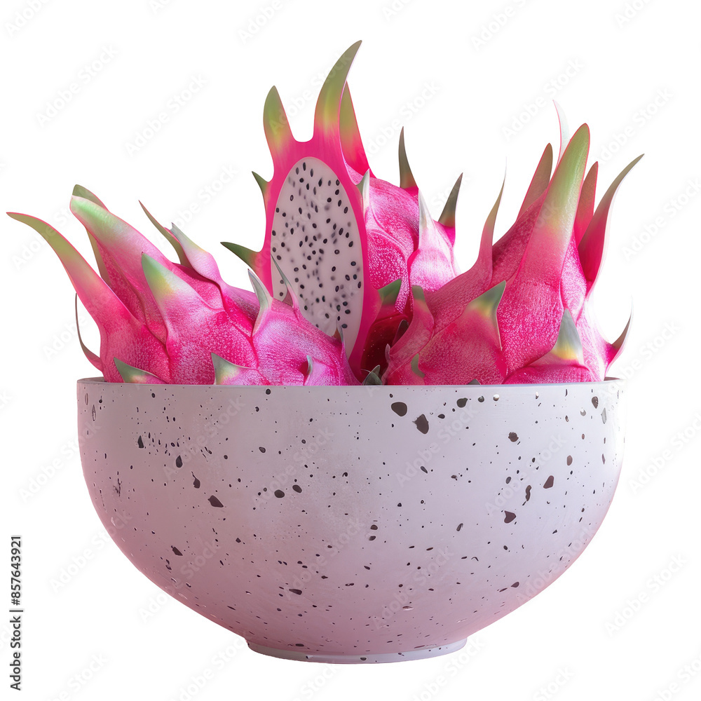 Dragon fruit in a container on a transparent background with clipping ...