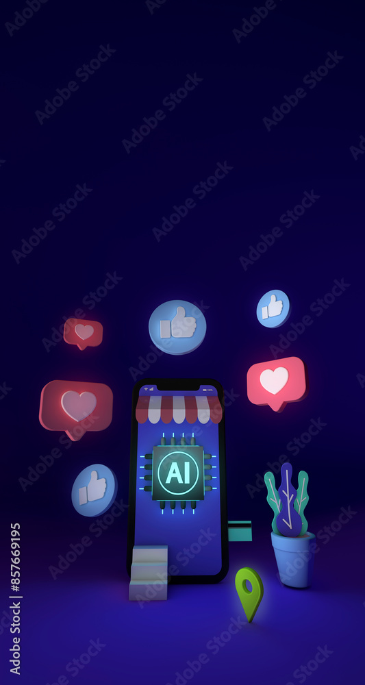 Digital marketing concept with artificial intelligence. Tent-shaped ...