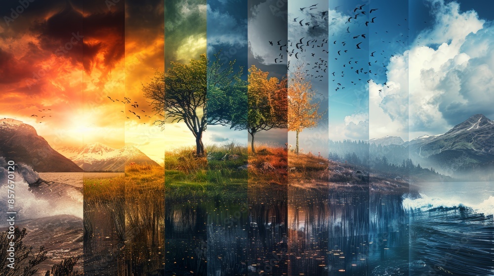 First person view collage of time and weather changes, day turning to ...