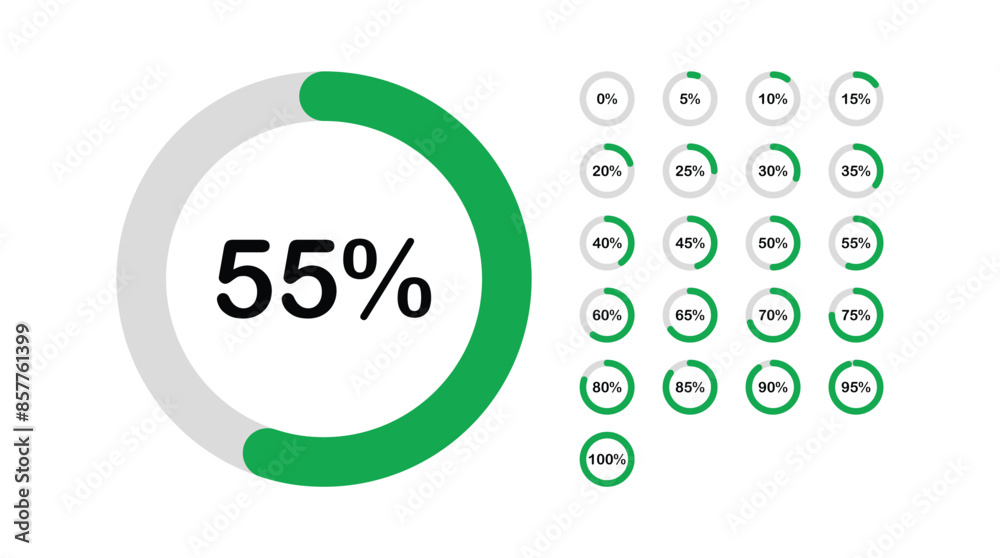Set of circle round pie charts percentage diagrams vector design from 0 ...
