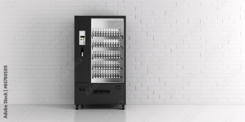 Monochromatic automated vending machine with 3D rendering of snacks and ...