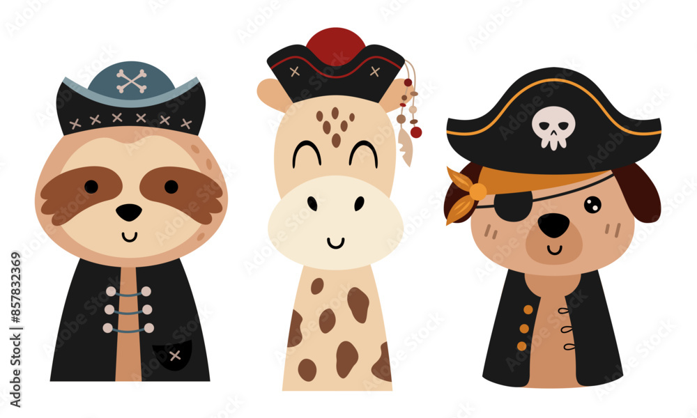 Pirate clipart. Pirate animal faces clipart. Pirate animal head clip ...