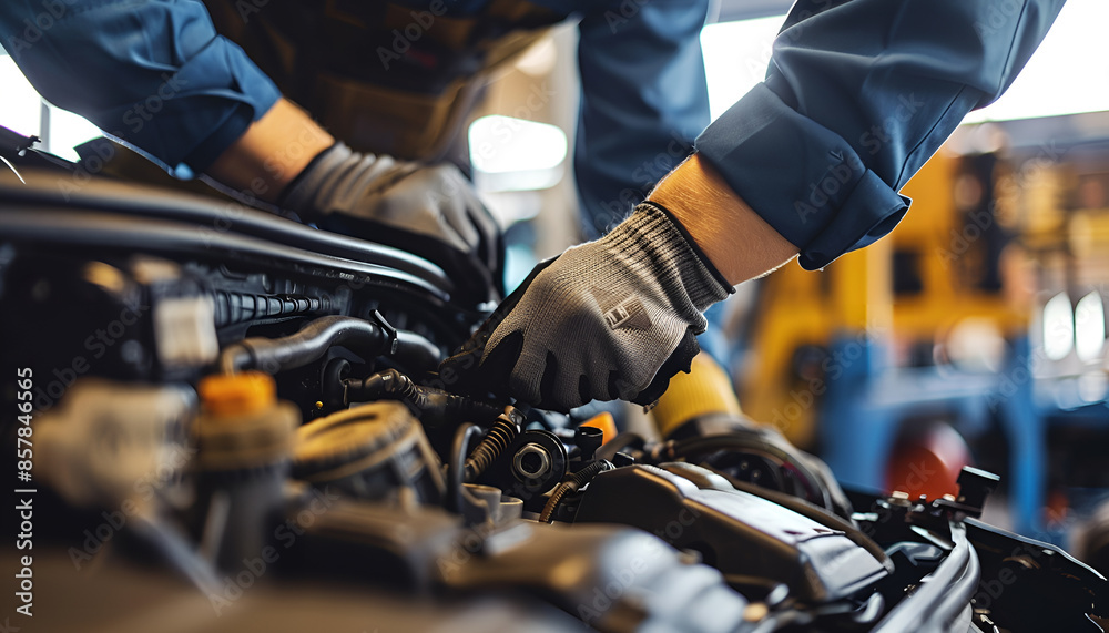 motor mechanic replacing the electric steering pump on a modern day ...