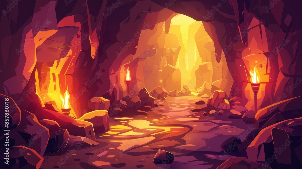 Game background. Horror underground inferno world and fire magma. Devil ...