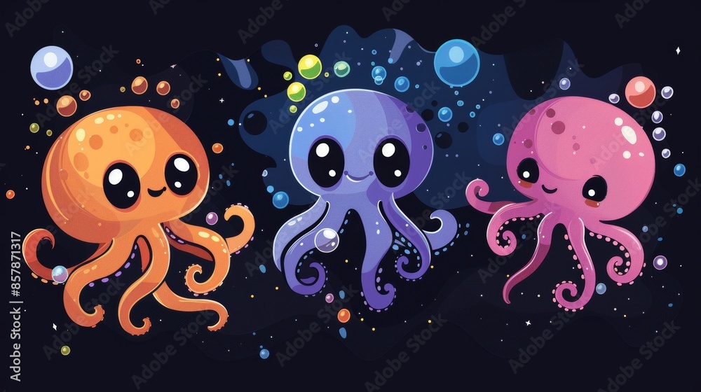 Octopus cartoon. Cartoon sea baby squid. Underwater kraken monster in ...