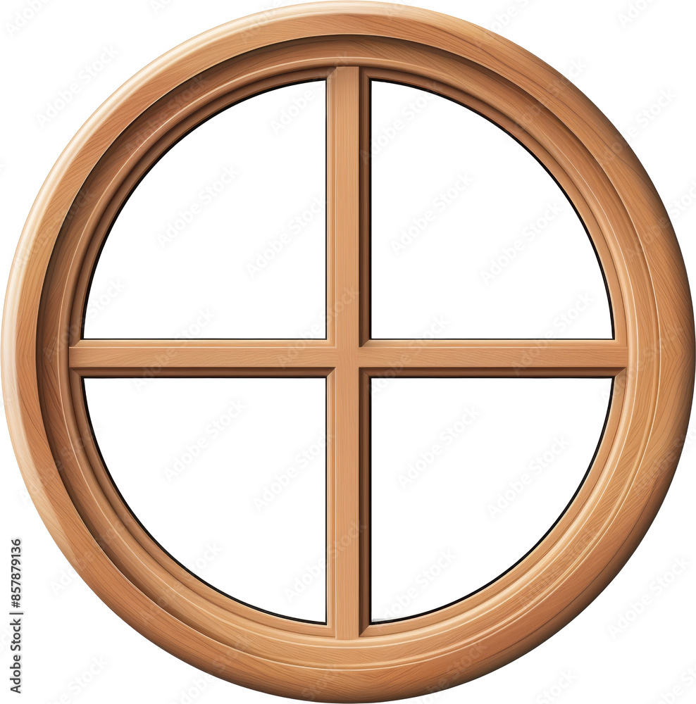 wooden round window isolated on white or transparent background ...