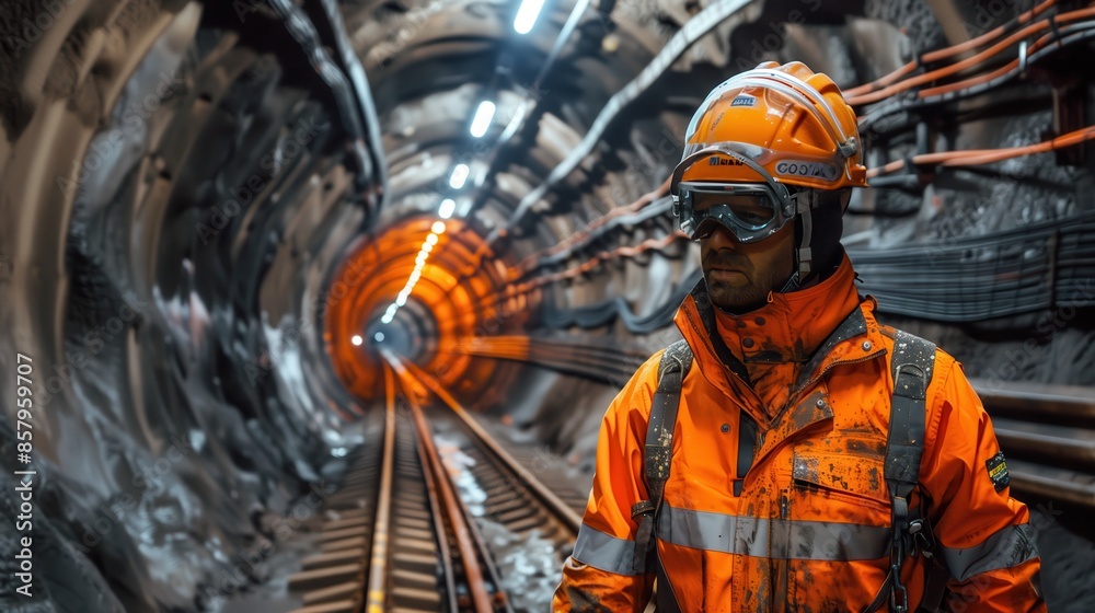 Foto de Stock Engineer Inspecting Tunnel Boring Machine in Tunnel ...