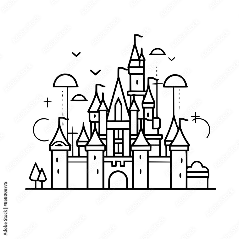 Princess palace, castle icon, castle, Castle png, Line Art Castle ...