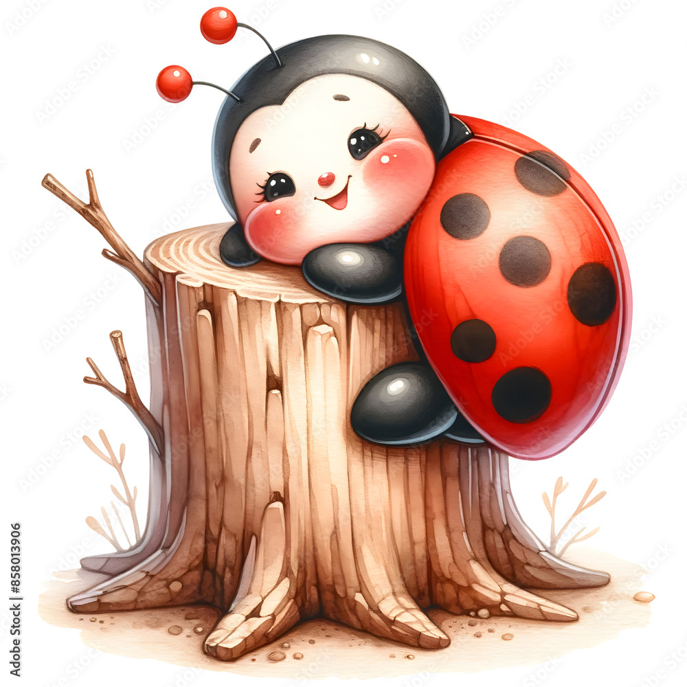 Cute ladybug watercolor clipart with transparent background Stock ...