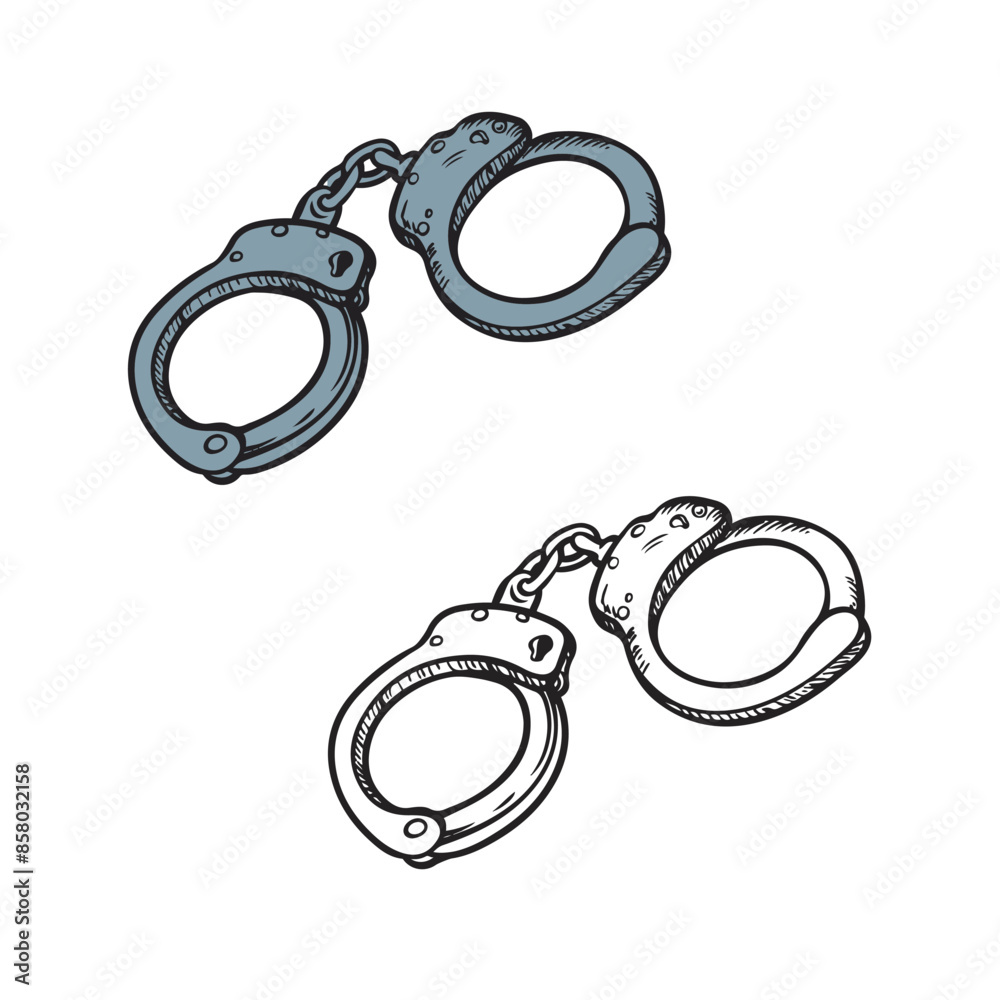 handcuffs drawing with line art style. Simple design outline style. You ...