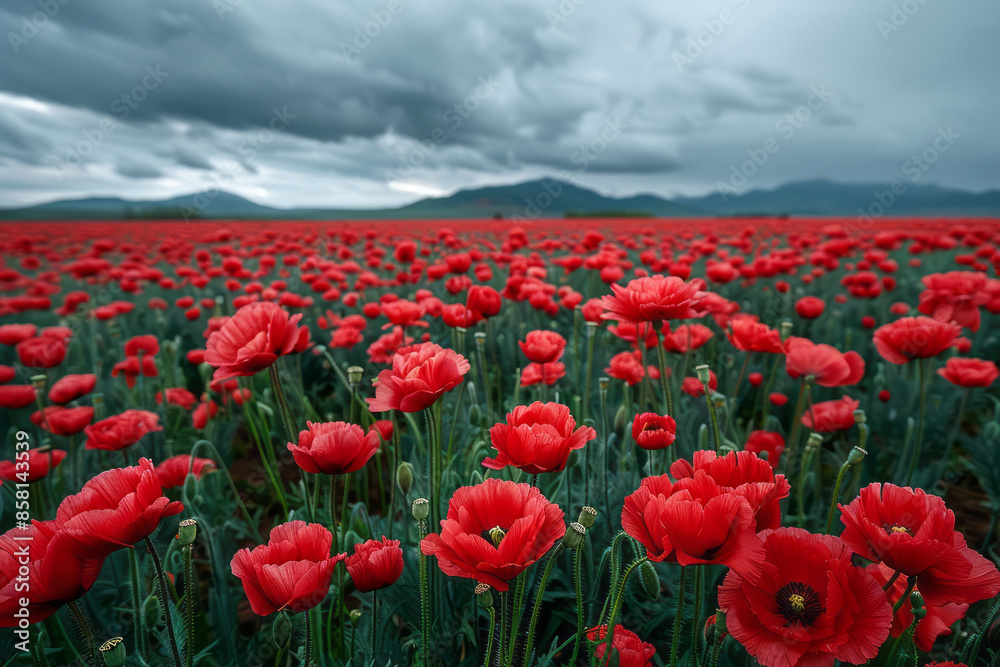 Flower field stretching under burning clouds, ultra-high resolution ...