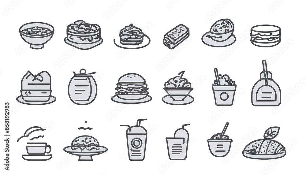 Food menu icon set. Linear pictogram, illustration. Isolated ...