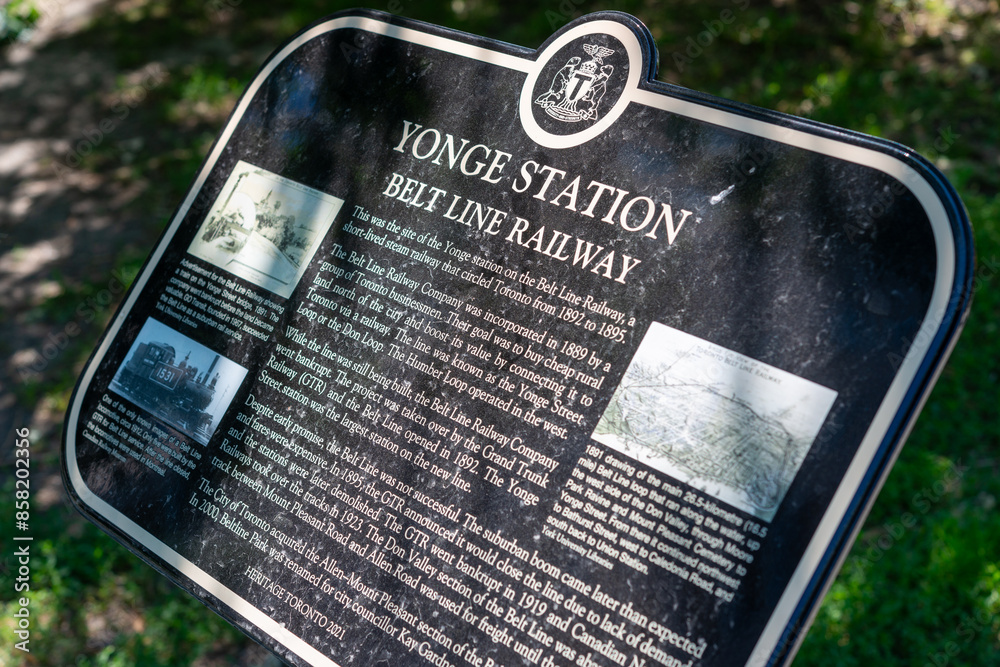 Yonge Street Belt Line Railway plaque located along the Kay Gardner ...