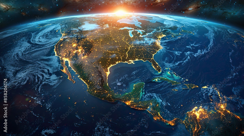 Top view map of North America of Earth. illustration images Stock ...