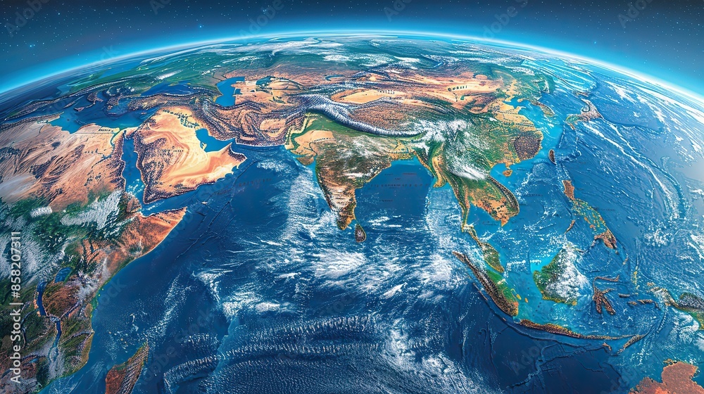 High-resolution map of South Asia, showing detailed topography, oceans ...