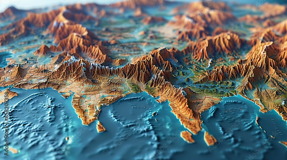 High-resolution map of South Asia, showing detailed topography, oceans ...