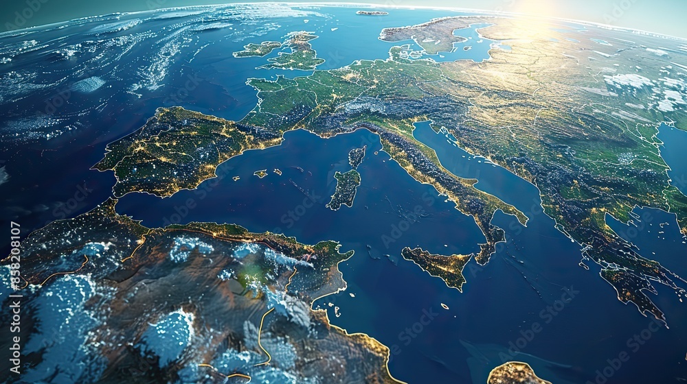 3d model map of Western Europe, showing elevation and topography ...