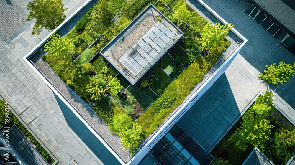 Green roof on a modern Polish building with energyefficient design and ...