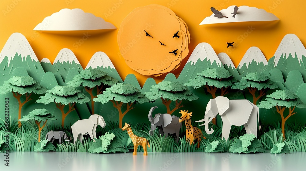 Paper craft safari adventure with wild animals roaming the savannah ...