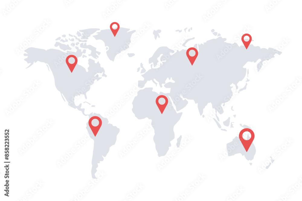 World map with location pins. Map of the world isolated on transparent ...