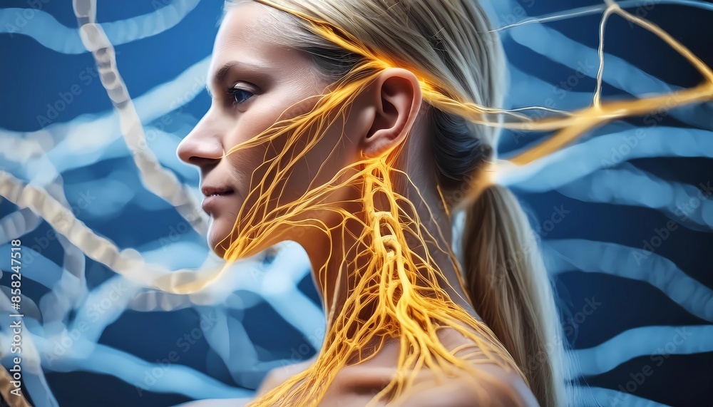 medical representation of the vagus nerve, nerve pathways, people with ...