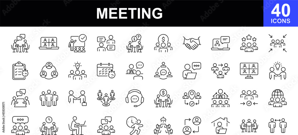 Meeting icon set. Contains such icons as seminar, business meeting ...