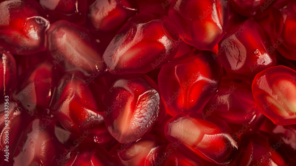 Fresh pomegranate seeds with vibrant colors packed tightly in a ...