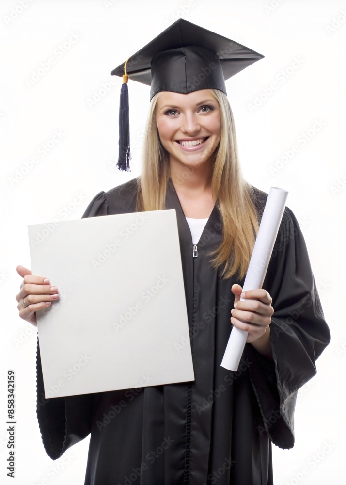 Female Graduate Holding Blank Certificate for Personalization - Ideal ...