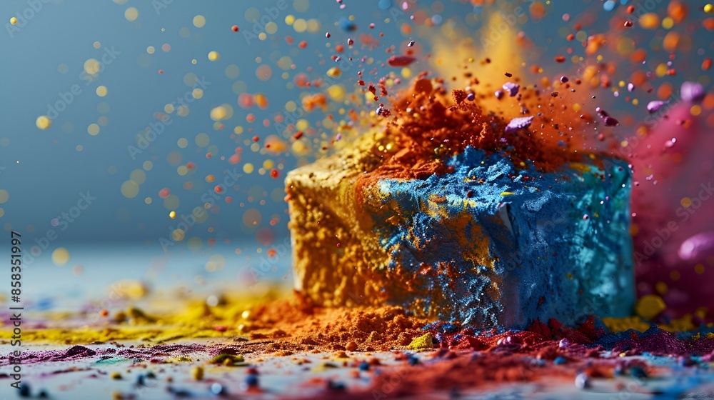 Colorful powder being thrown into the air, creating a vibrant explosion ...
