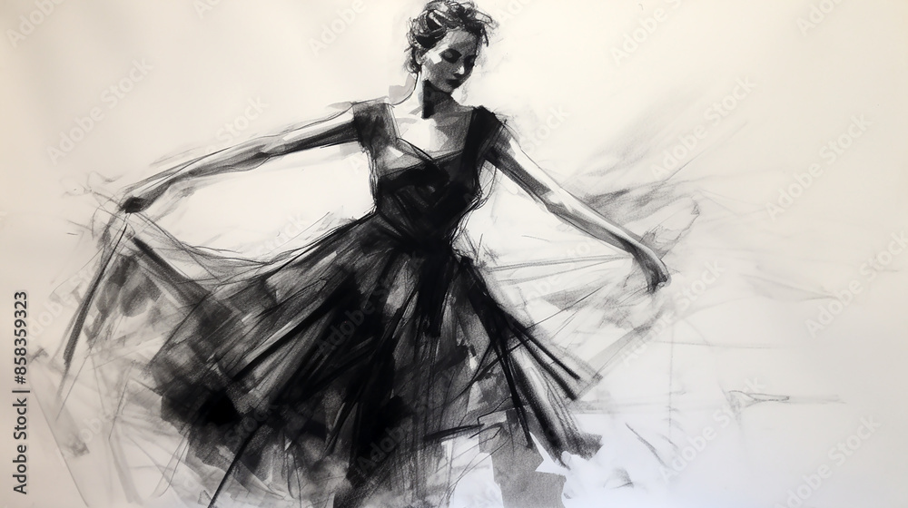 wide entertainment banner, black and white illustration charcoal pencil ...