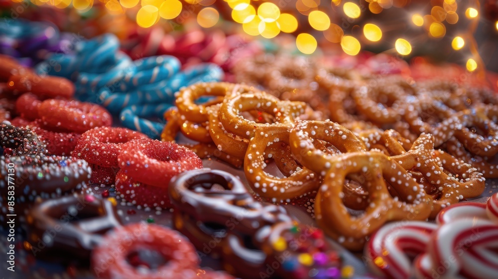 Many different types of pretzels on display, Food background Stock ...