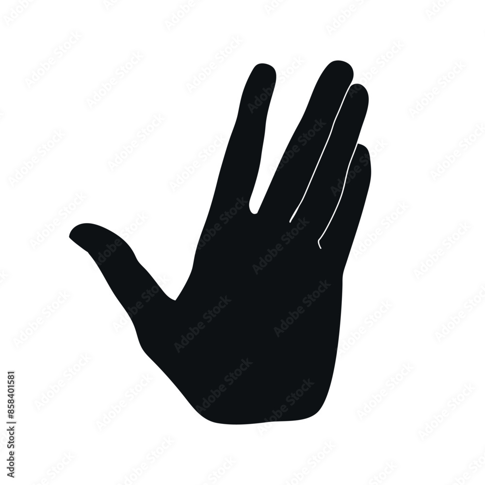 Silhouette of a saluting human hand. Palm of a hand isolated on white ...