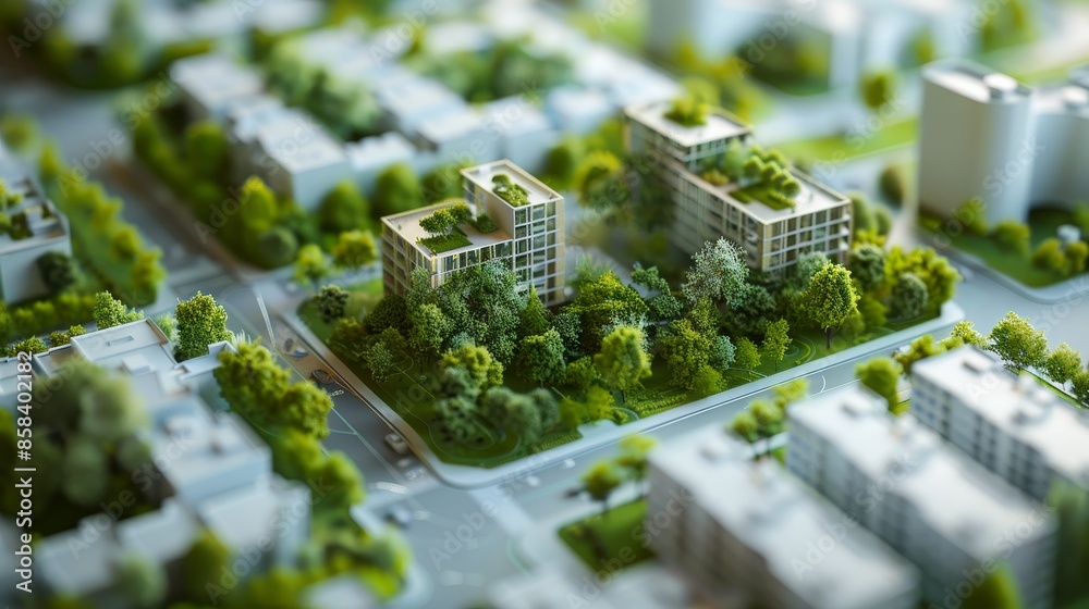 Ethereal 3D model of blueprints and green spaces in ecoarchitecture ...