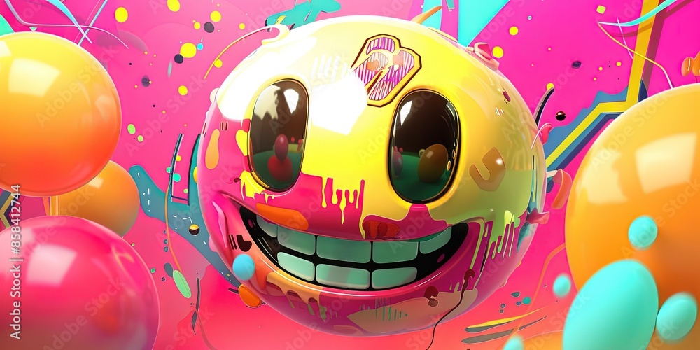 smiley face emoji with modern street art graffiti style Stock ...