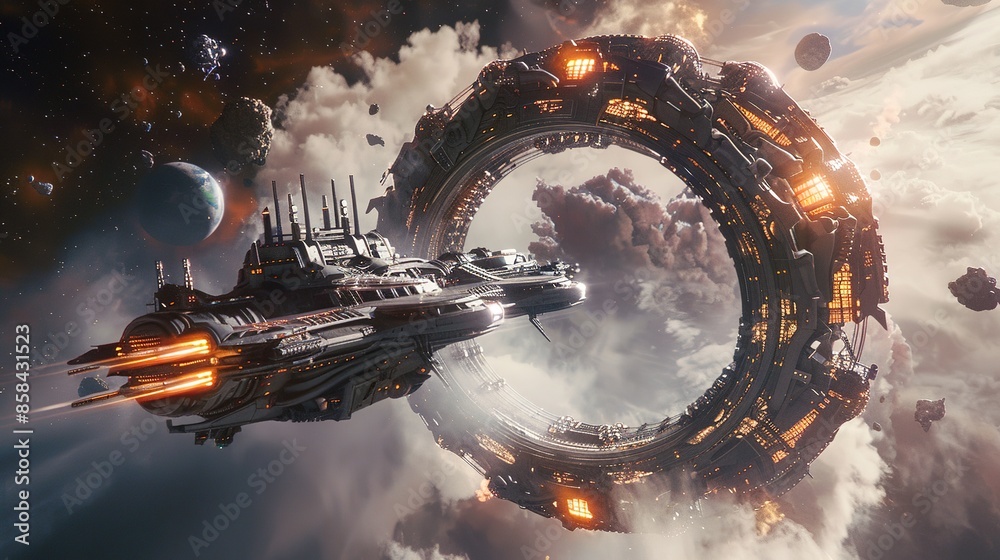 Titan's gate revisited / 3D illustration of science fiction heavy ...