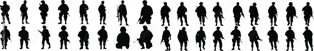 Army soldiers with sniper rifle on duty vector set. Warrior Legion ...