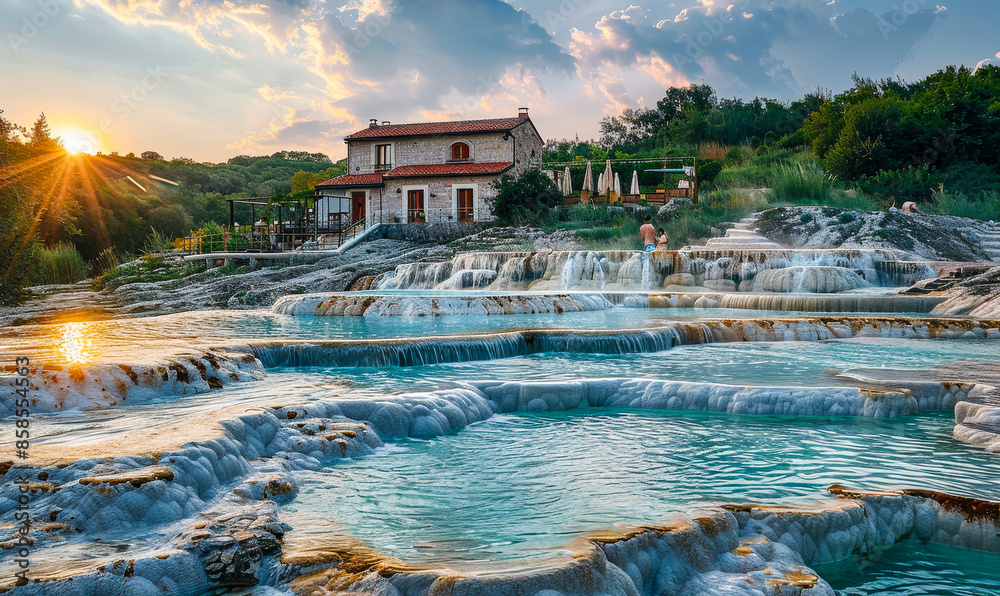 Sunset Over Terme di Saturnia Thermal Springs in Tuscany: Scenic ...