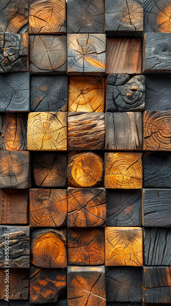 Textured Timber Wood Wall Background with 3D Square Tile Blocks, Unique ...