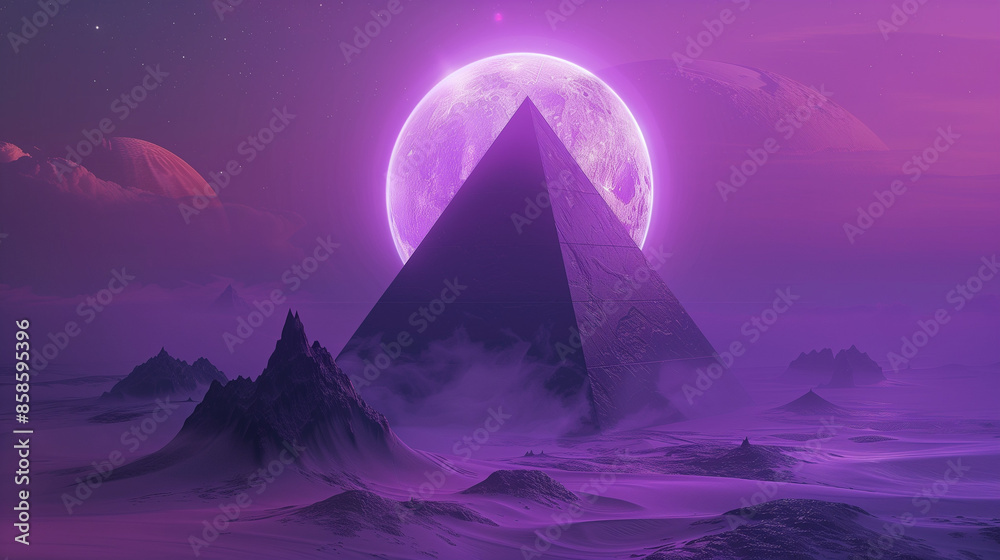 Vintage purple retrowave aesthetics, glowing pyramid designs, desertic ...
