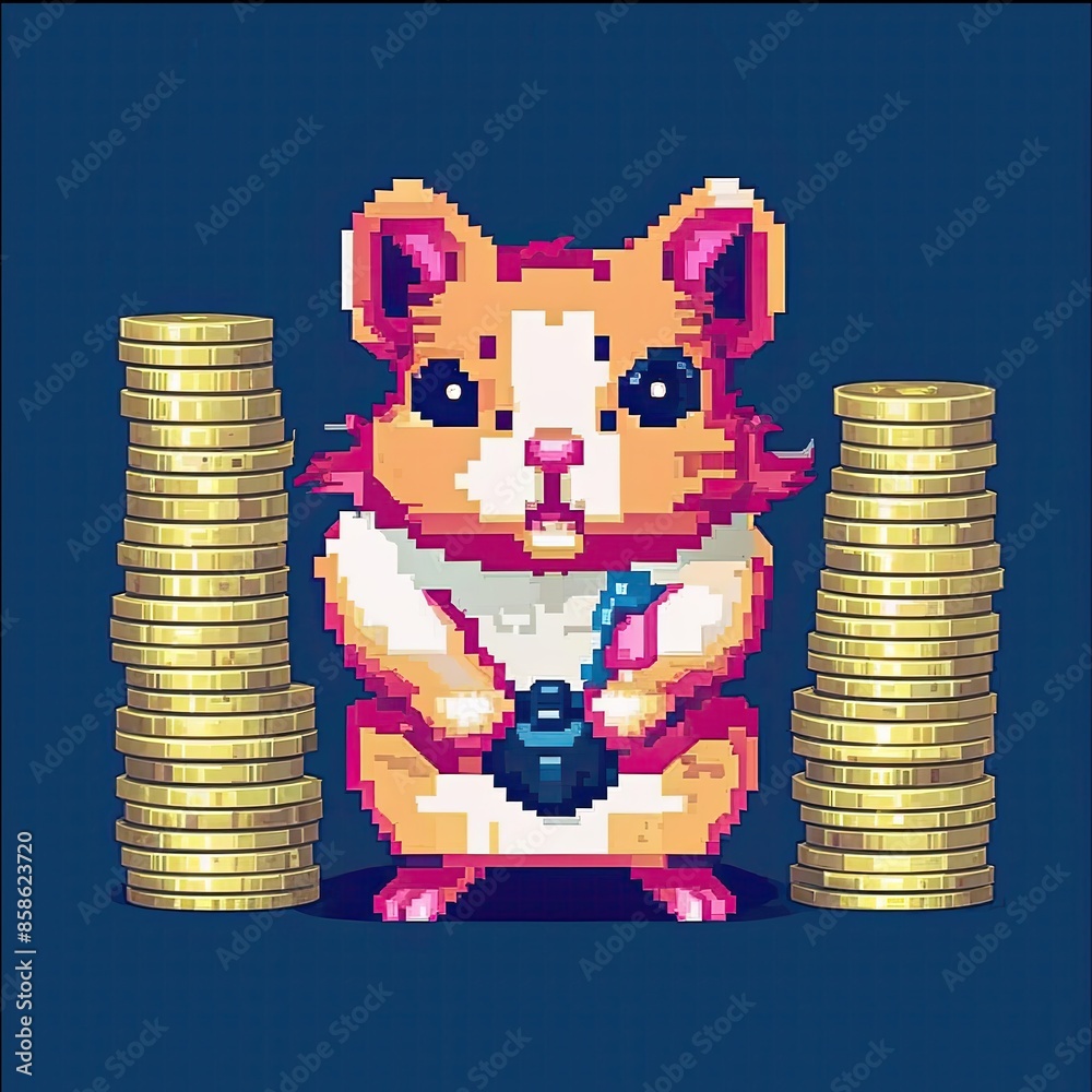 pixel art a cute hamster with coins Stock Illustration | Adobe Stock